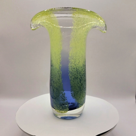 Teleflora | Accents | Hand Blown Teleflora Blue And Yellow Vase | Poshmark